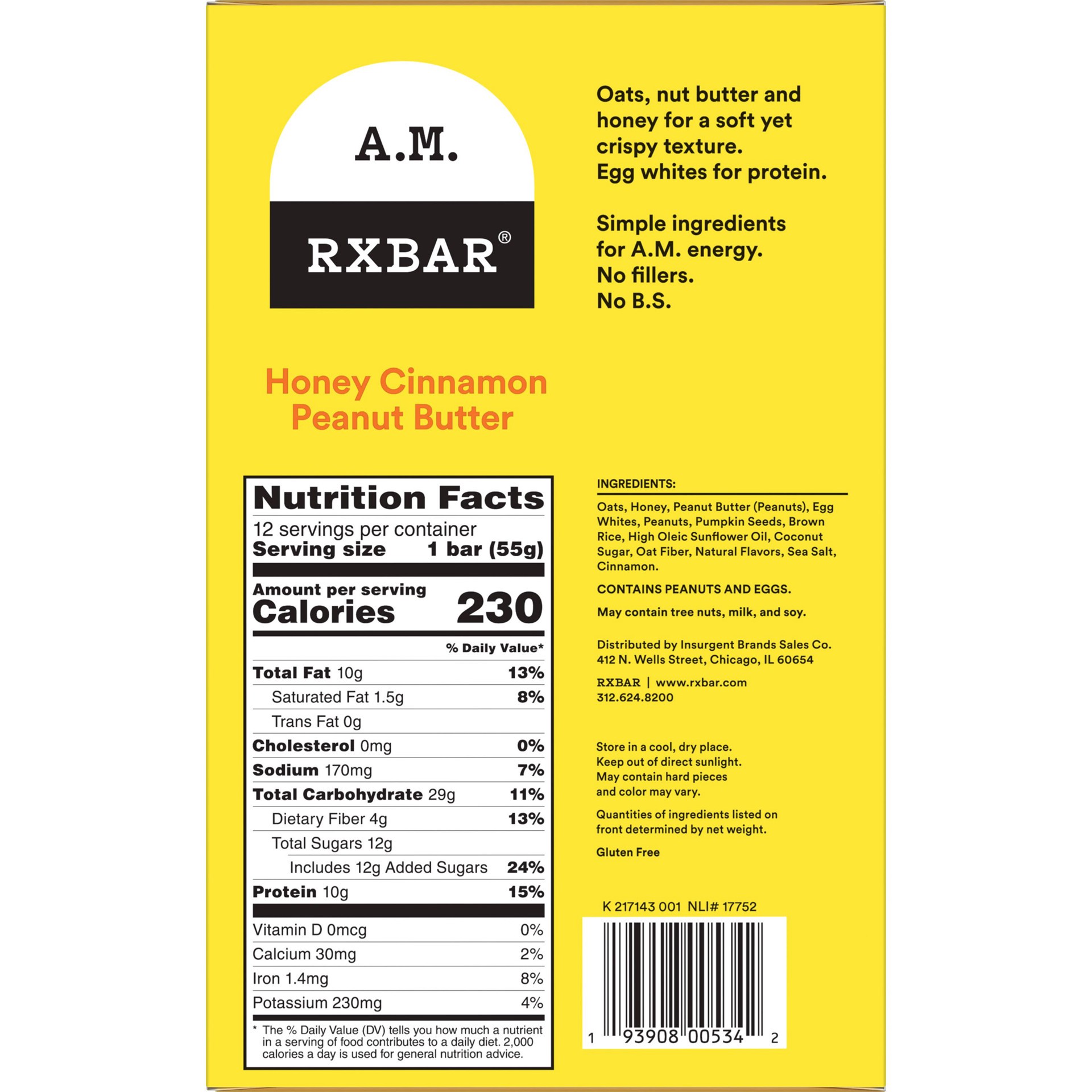 RXBAR A.M. Honey Cinnamon Peanut Butter Protein Bars 12 ct | Shipt
