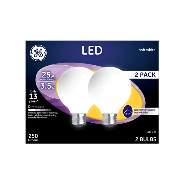 GE Soft White 25 Watt Replacement Led Light Bulbs Decorative Globe ...