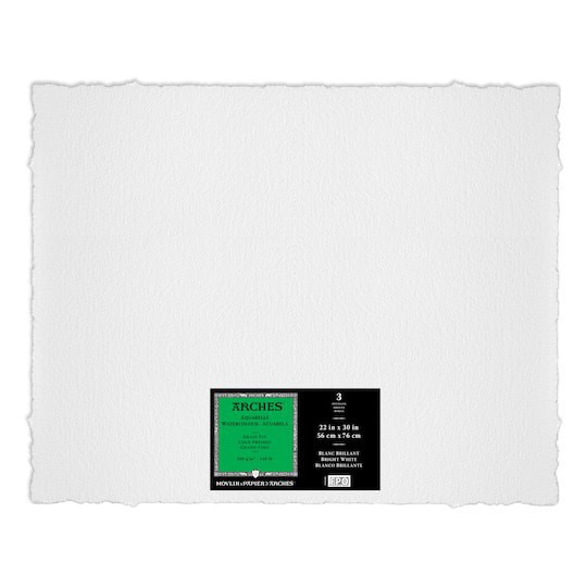 Arches Bright White 22" X 30" Cold-Pressed Watercolor Paper, 3 Sheets ...