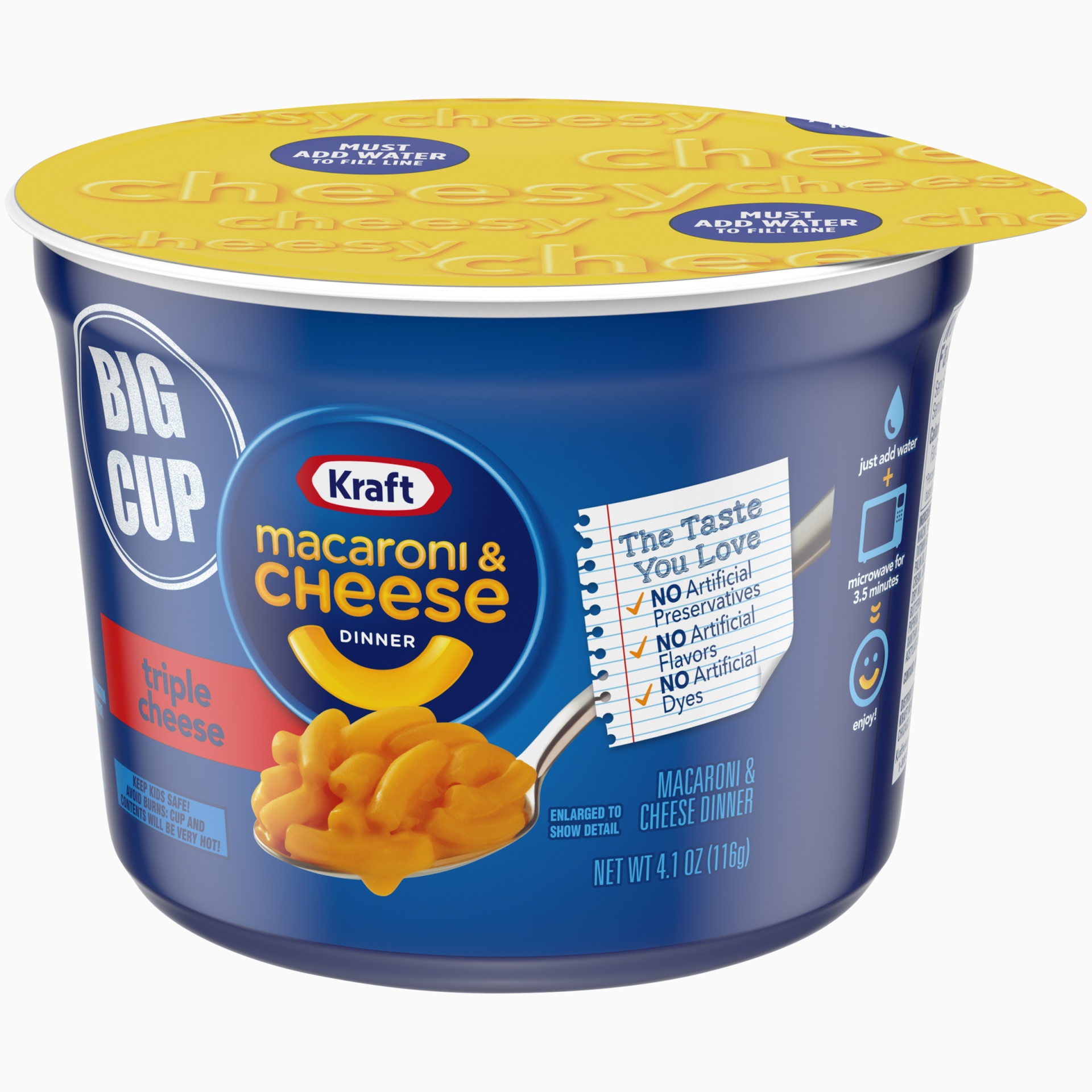 Kraft Triple Cheese Macaroni & Cheese Easy Microwavable Big Cup Dinner ...