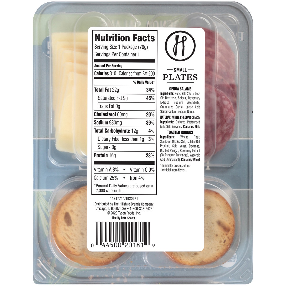 Hillshire Farm Genoa Salame And White Cheddar Cheese Snack Plate 2.76 ...