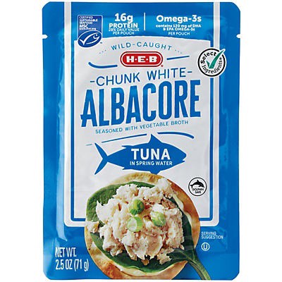 H-E-B Wild Caught Chunk White Albacore Tuna in Spring Water Pouch 2.5 ...