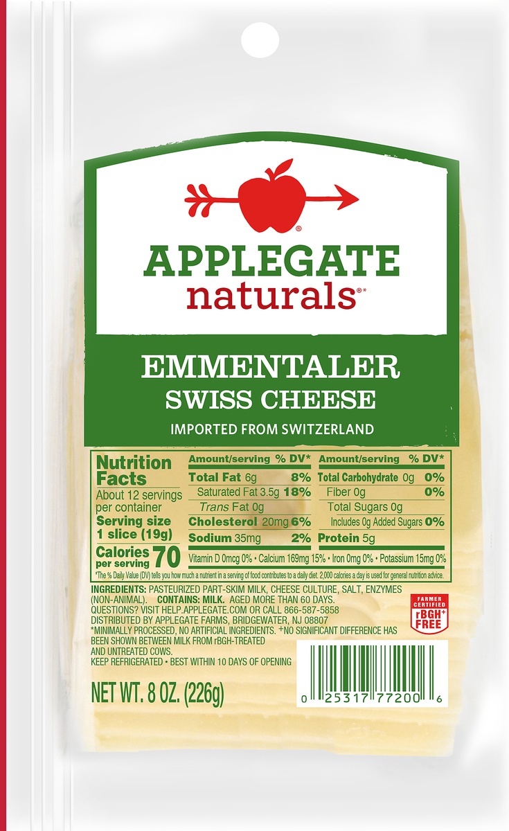Applegate Natural Emmentaler Swiss Cheese Slices 8 oz | Shipt