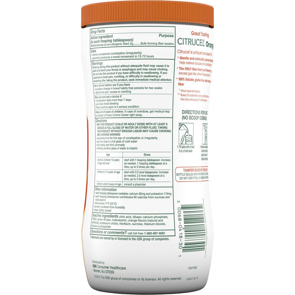 Citrucel Orange Flavor Fiber Therapy 30 oz 30 oz | Shipt