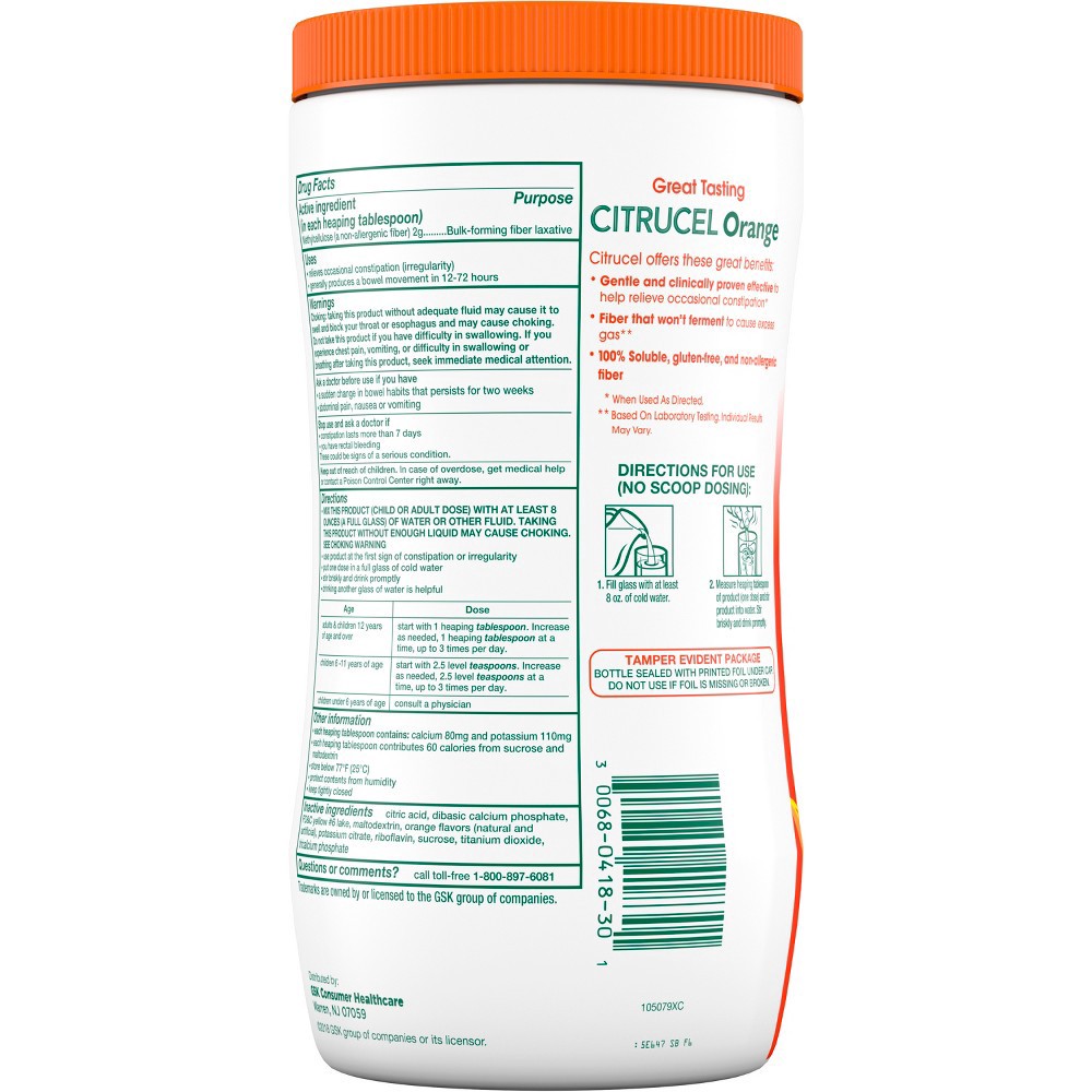 Citrucel Orange Flavor Fiber Therapy 30 oz 30 oz | Shipt