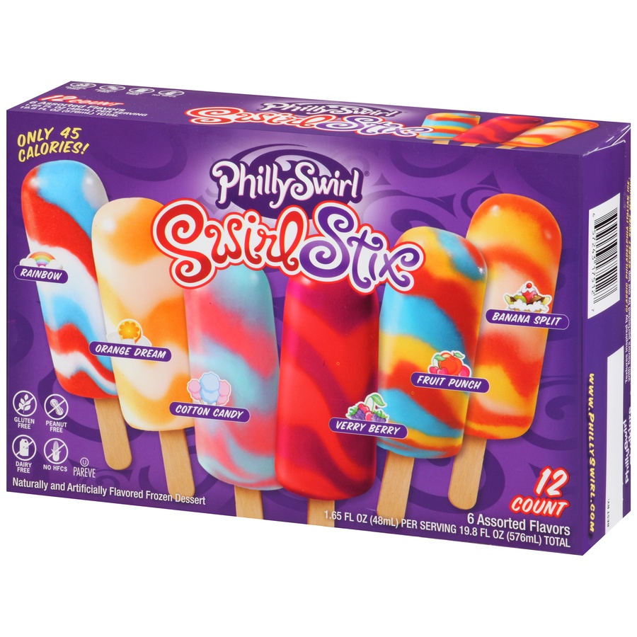 PhillySwirl Assorted Flavors Swirl Stix Frozen Dessert Bars 12 ct; 1.65 ...