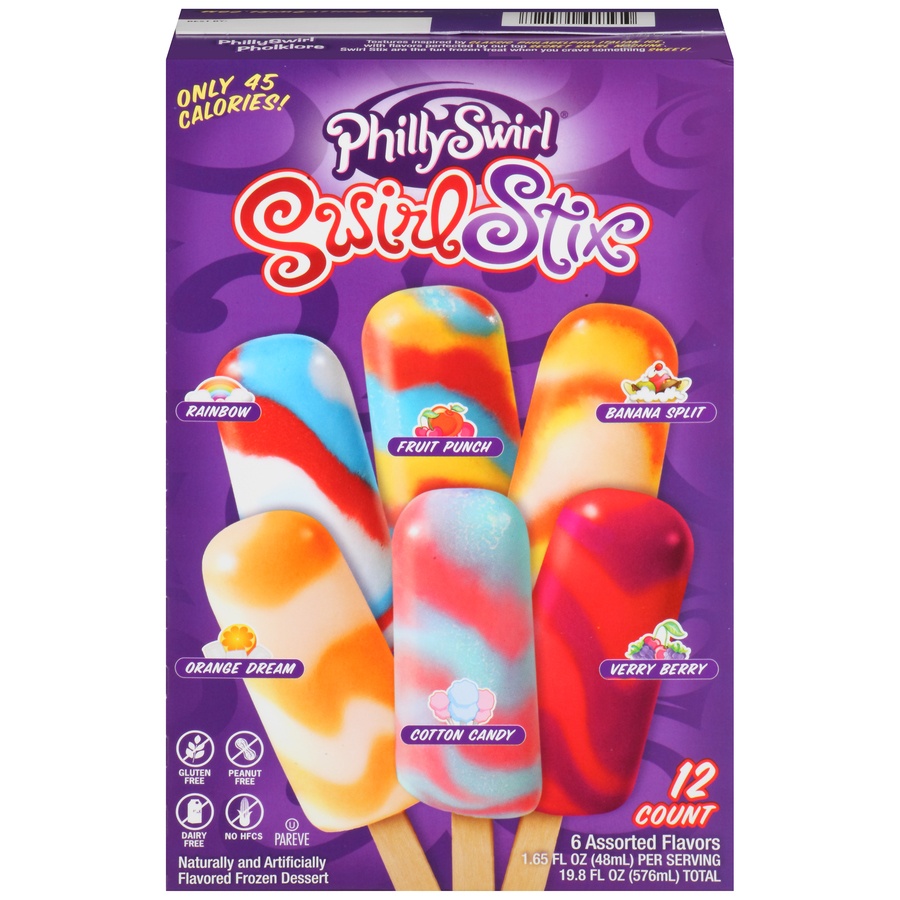 PhillySwirl Assorted Flavors Swirl Stix Frozen Dessert Bars 12 ct; 1.65 ...