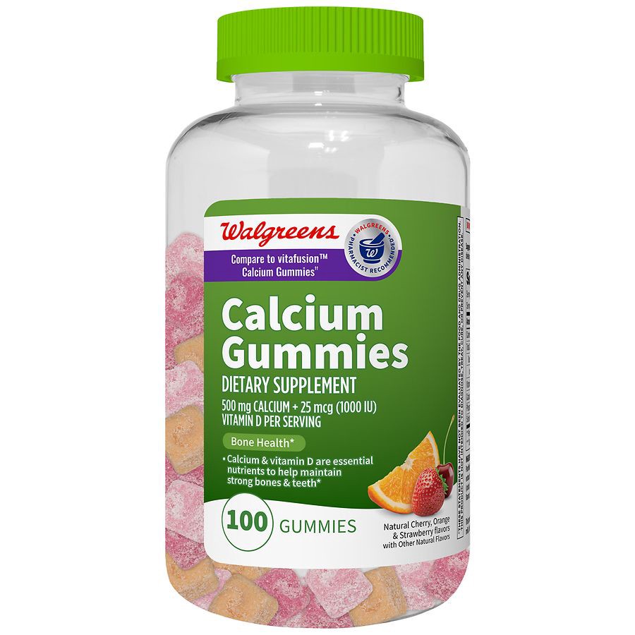 Walgreens Calcium Gummies 500 mg + 25 mcg (1000 IU) Vitamin D 100 ct ...