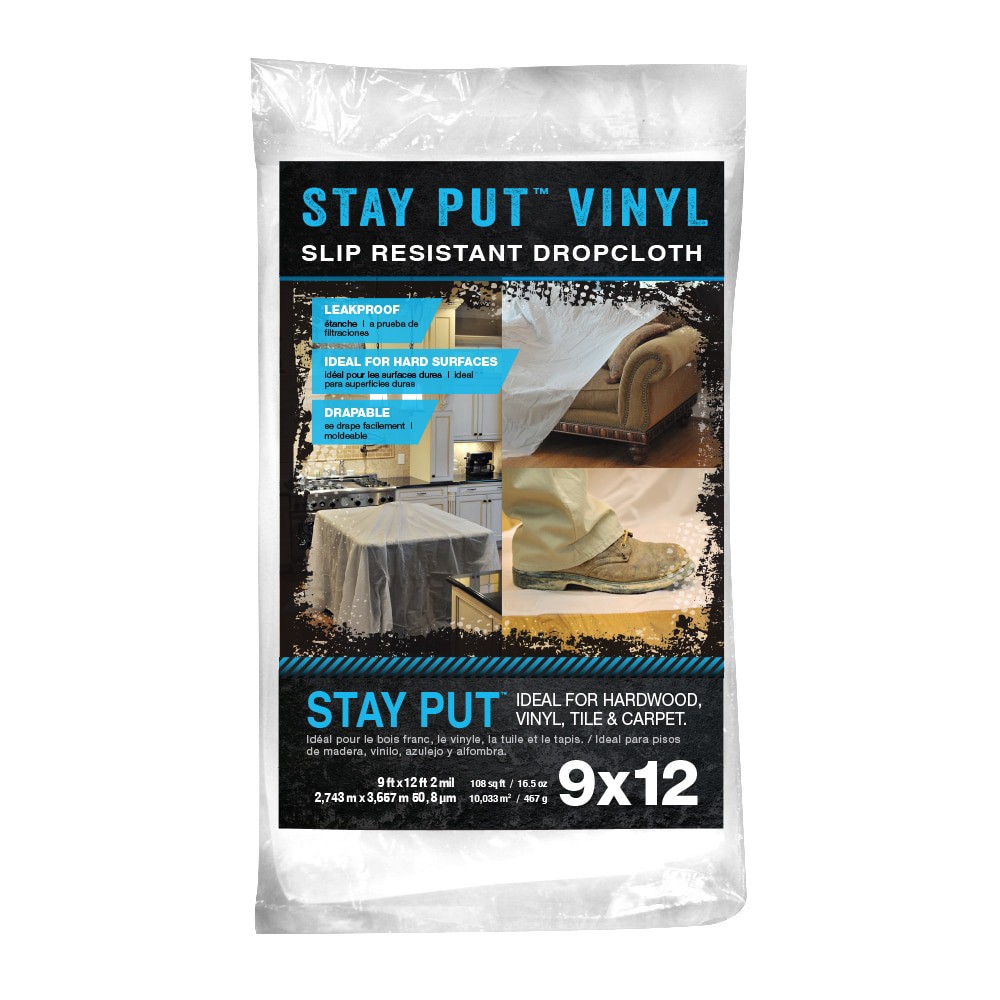 Trimaco Stay Put Drop Cloths 2 mil Plastic 9-ft x 12-ft Drop Cloth 1 ct ...