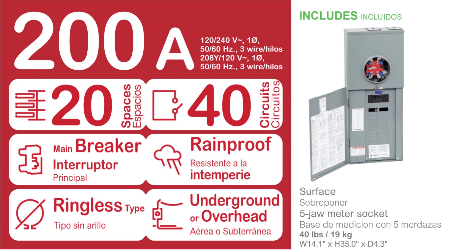 Square D 200 Amp 20 Spaces 40 Circuit Outdoor Main Breaker Meter Combo Load Center 1 Ct Shipt