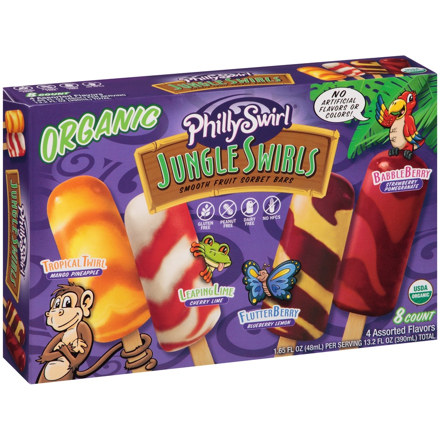 PhillySwirl Jungle Swirls Organic Smooth Fruit Sorbet Bars 8 ct; 1.65 ...