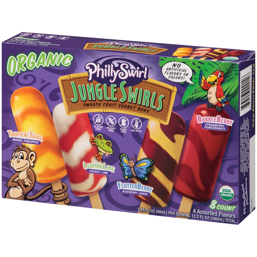 PhillySwirl Jungle Swirls Organic Smooth Fruit Sorbet Bars 8 ct; 1.65 ...