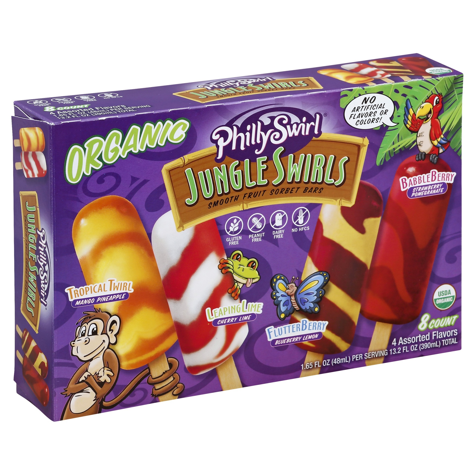 PhillySwirl Jungle Swirls Organic Smooth Fruit Sorbet Bars 8 ct; 1.65 ...
