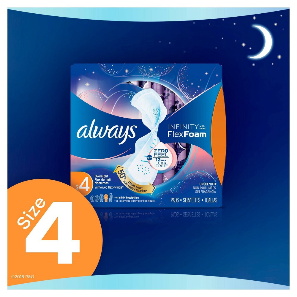Always Infinity Flex Foam Size 4 Overnight Pads 26 ct | Shipt