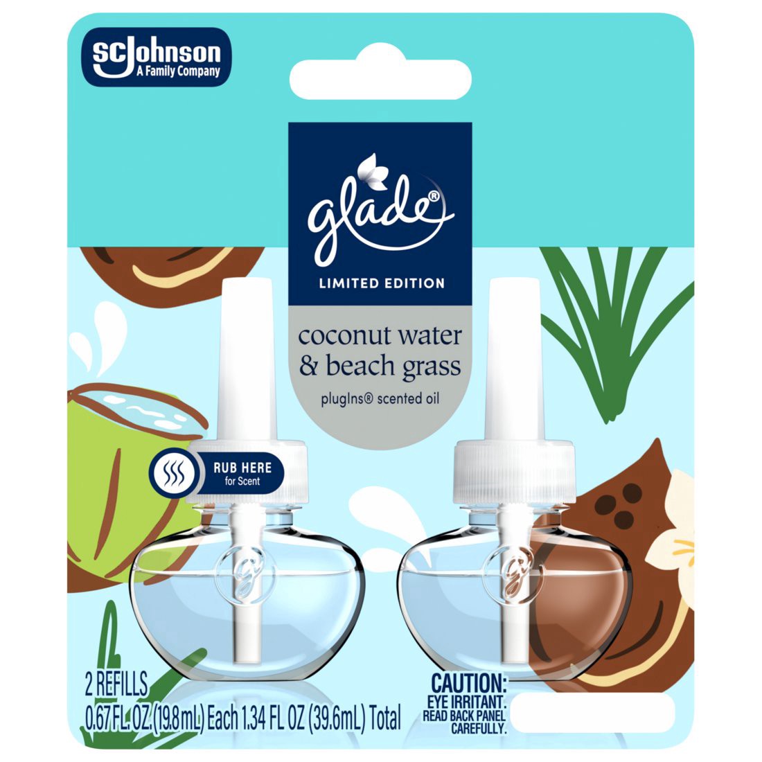 Glade Plug-In Scented Oil Refills - Coconut Water & Beach Grass, 1.34 ...