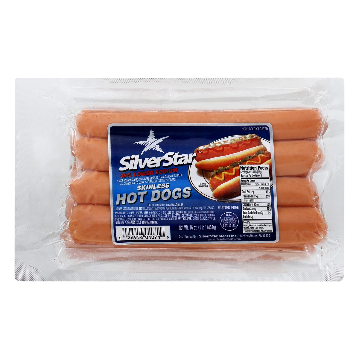 Silver Star Hot Dogs, 38% Lower Sodium, Skinless 16 oz | Shipt