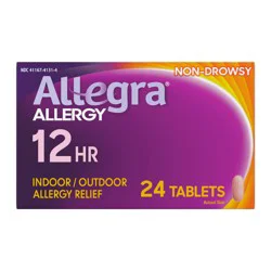 Allegra Adult 12HR Non-Drowsy Antihistamine, 24 Tablets, Fast-acting ...