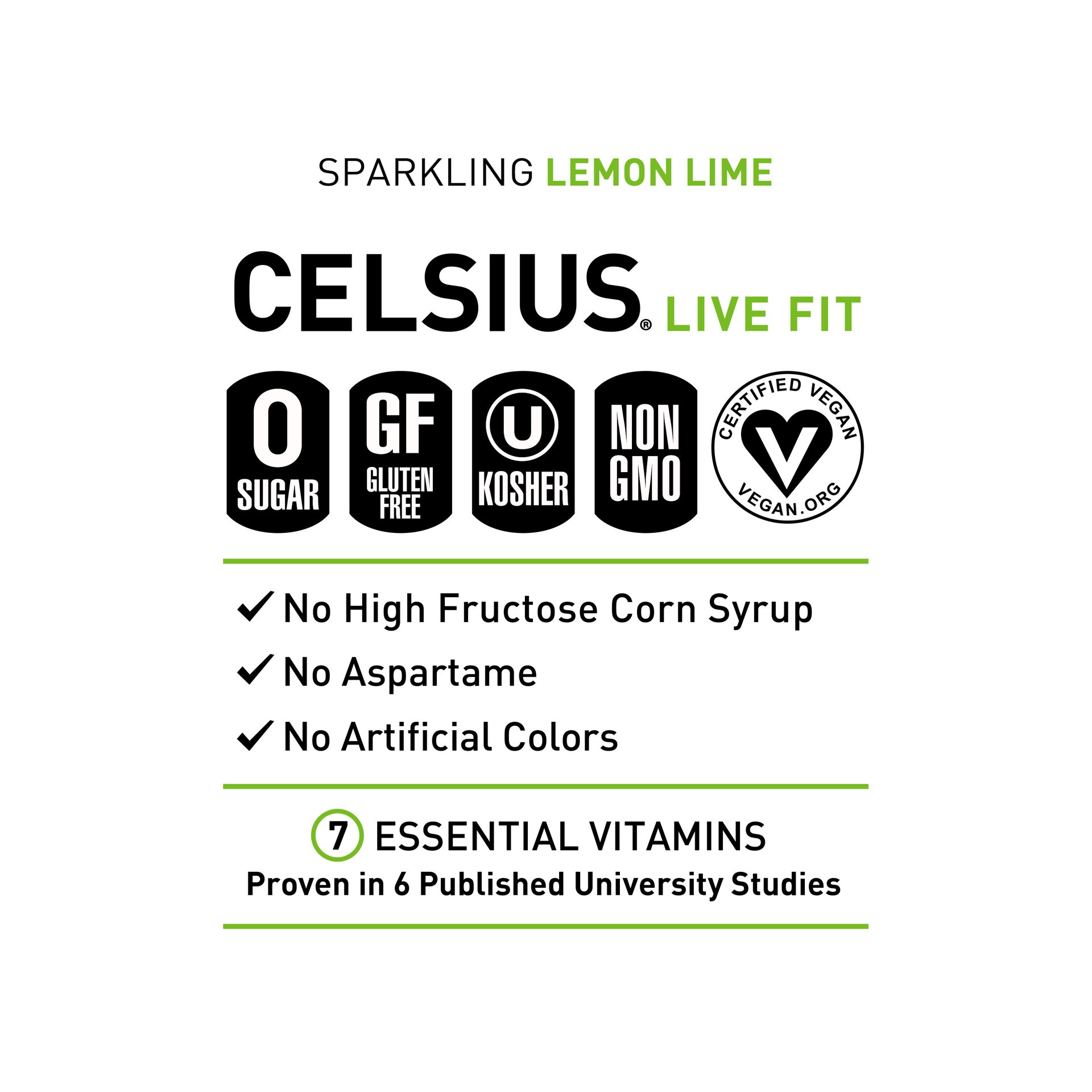 CELSIUS Sparkling Lemon Lime, Functional Essential Energy Drink 12 Fl ...