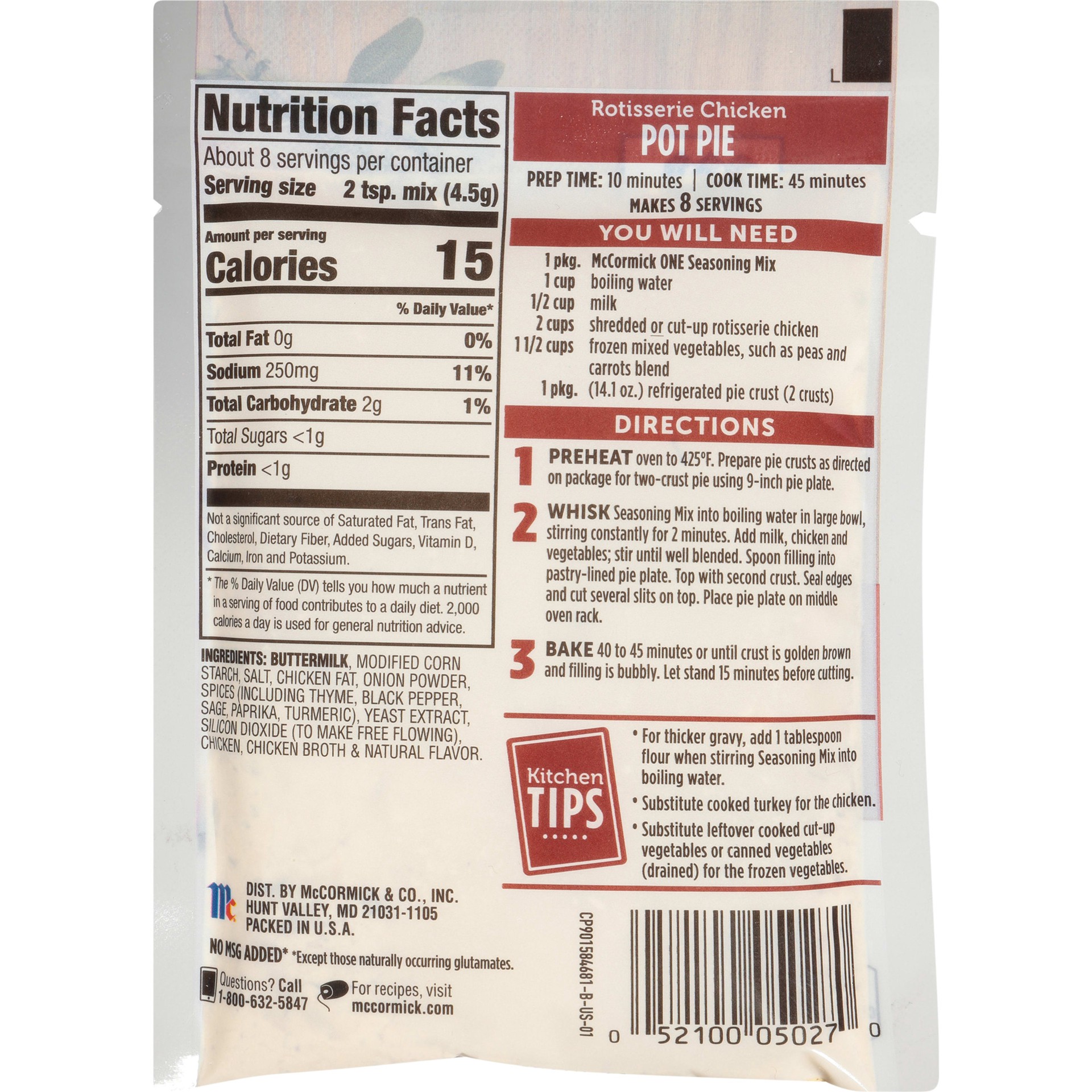 McCormick Rotisserie Chicken Pot Pie ONE Casserole Seasoning Mix 1.25 ...