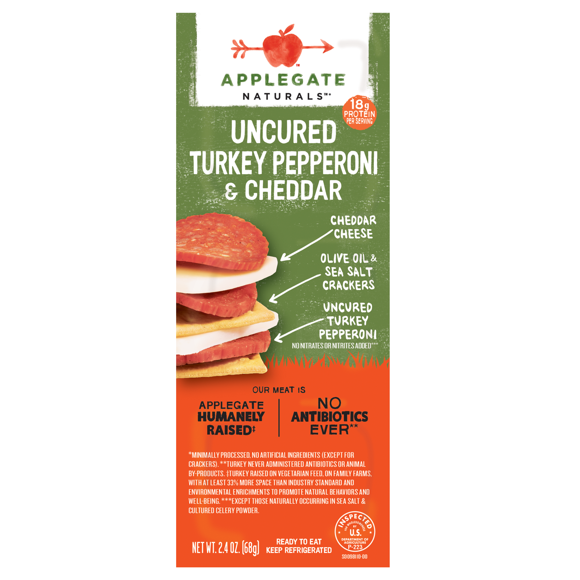 Applegate Natural Uncured Turkey Pepperoni & Cheddar Snack Pack 2.4 oz ...