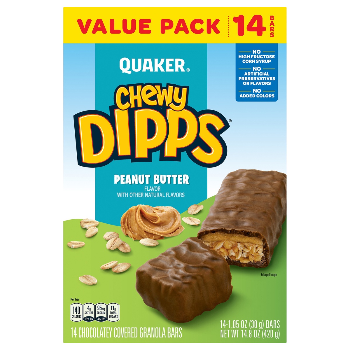 Quaker Chewy Dipps Chocolatey Covered Granola Bars Peanut Butter 1.05 ...