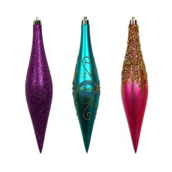 6 Pack 7.7" Jewels & Jolly Shatterproof Teardrop Ornaments By Ashland 6 ...
