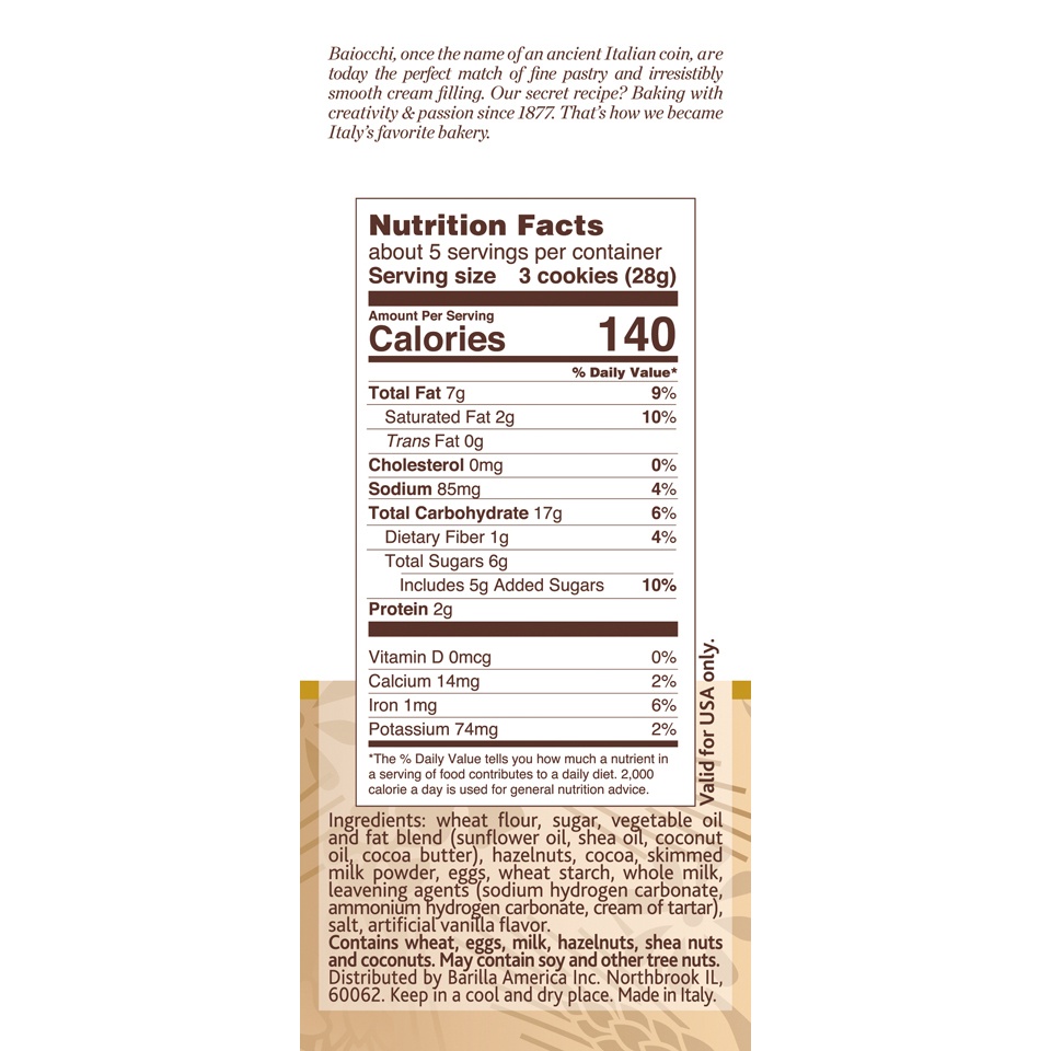 Barilla Mulino Bianco Baiocchi Hazelnut and Cocoa Creme Sandwich ...