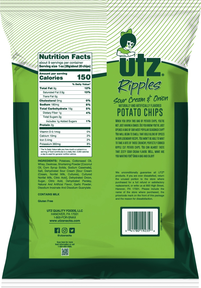 Utz Potato Chips, Sour Cream & Onion, Ripples, Family Size 8.5 oz | Shipt