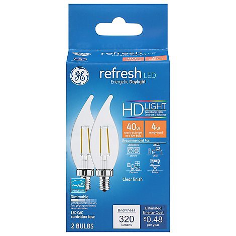 GE Light Bulb LED HD Daylight Refresh Clear Finish 40 Watts CAC Box - 2 ...