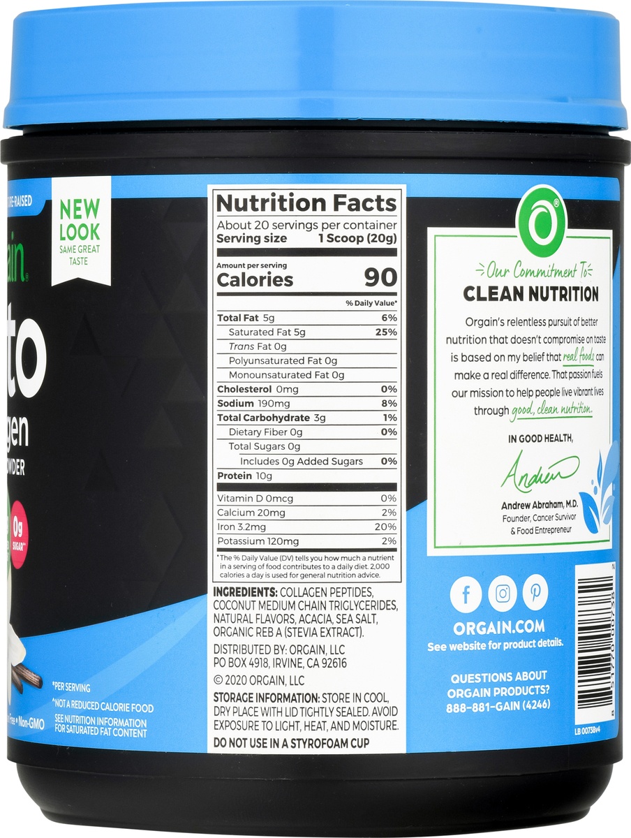 Orgain Vanilla Ketogenic Collagen Protein Powder 14.08 oz | Shipt