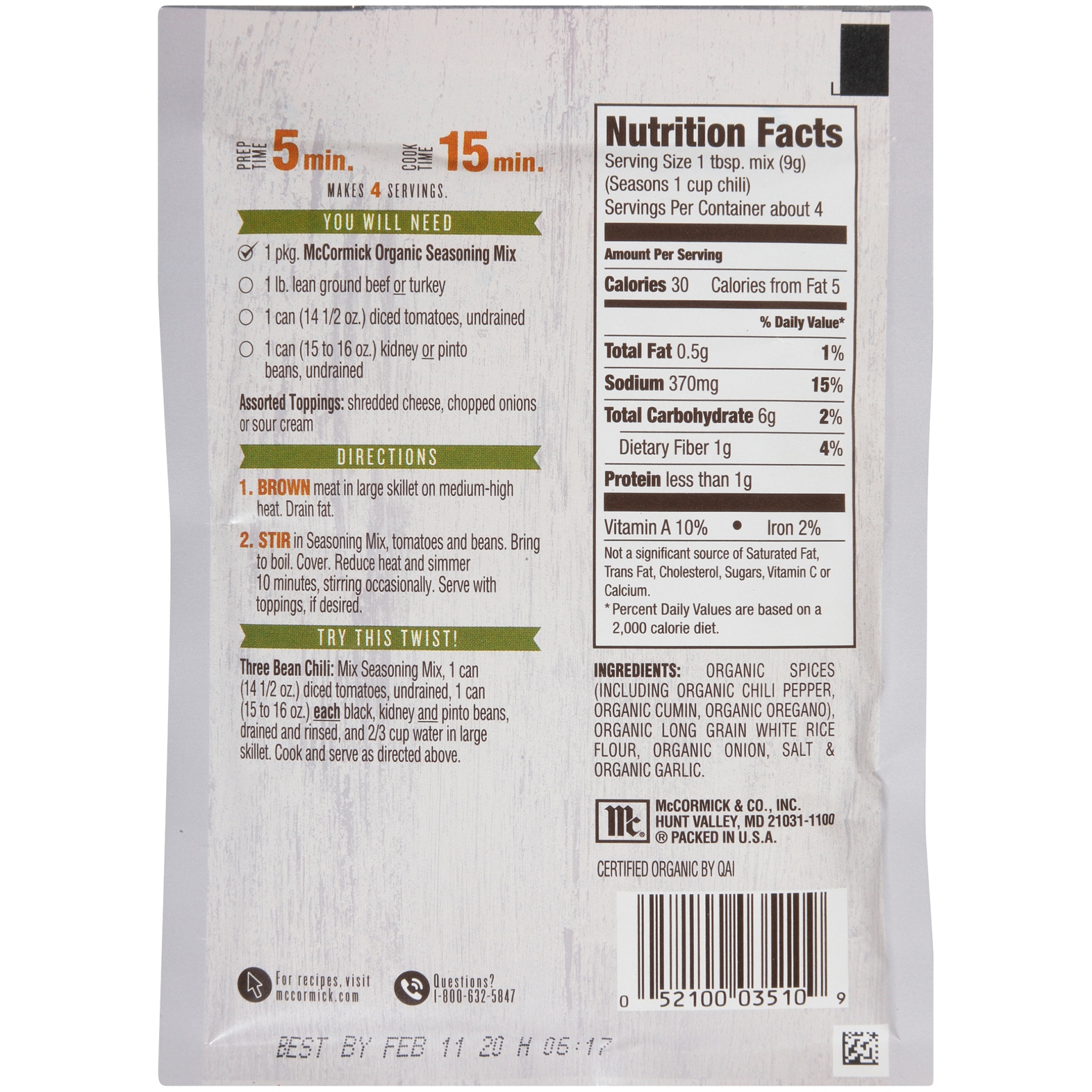 McCormick Organics Chili Seasoning Mix 1.25 oz | Shipt