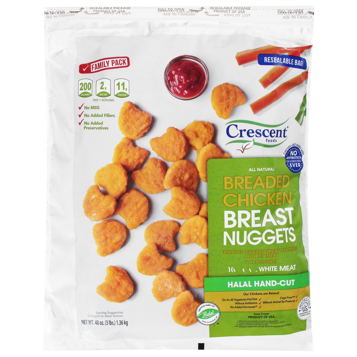 Crescent Foods 100% White Meat Breaded Chicken Breast Nuggets Family ...