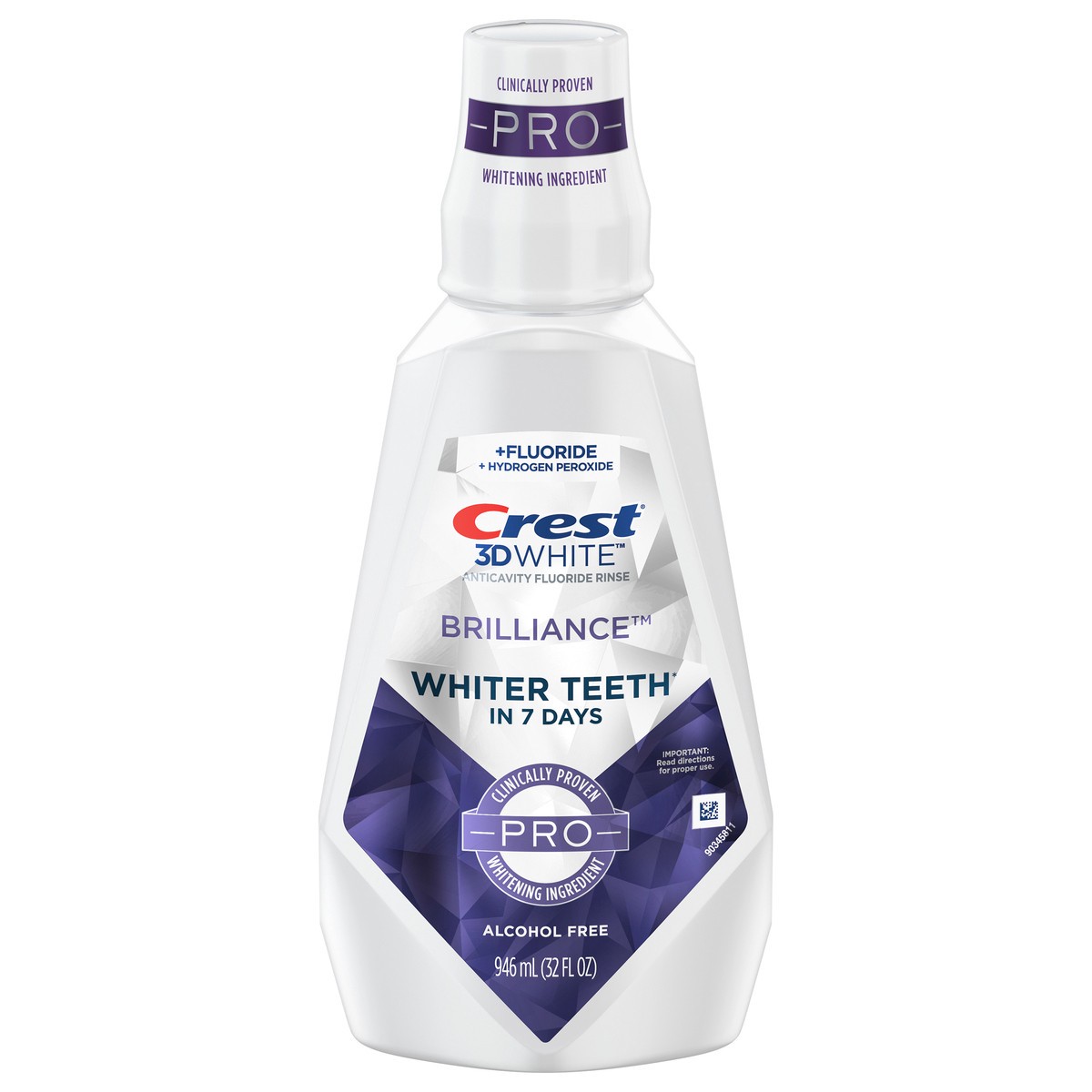 Crest 3D White Brilliance Pro Mouthwash, 1L, Alcohol Free Whitening ...