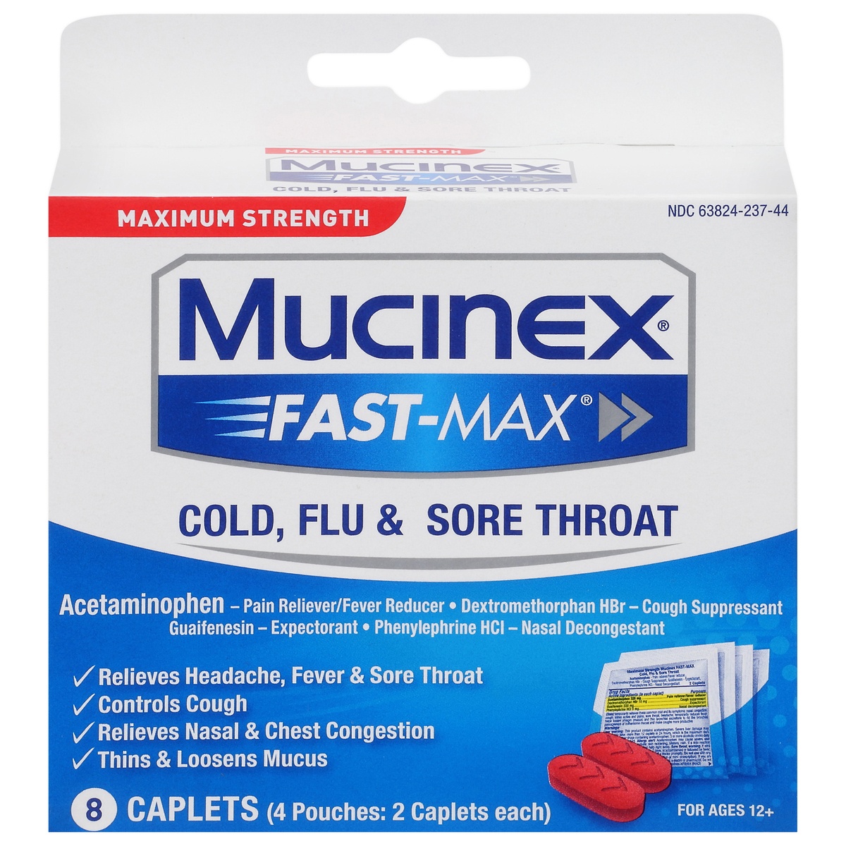 Mucinex Fast-Max Cold, Flu & Sore Throat Multi-Symptom Relief Caplets 8 ...
