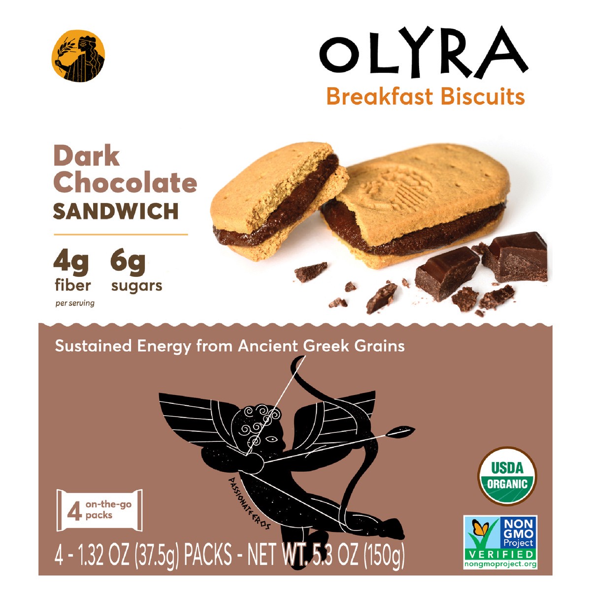Olyra Breakfast Sandwich Biscuits, Dark Chocolate (Box of 4 On the Go ...