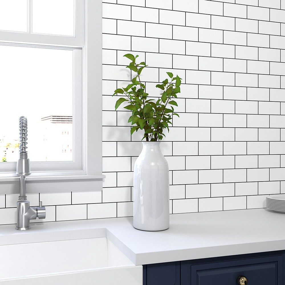 Peel&Stick Tile Whitestone White 12-in x 15-in Glossy Metal Subway ...