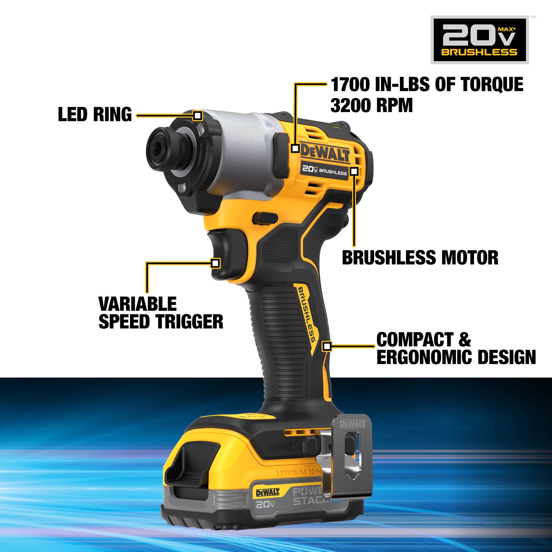 DEWALT POWERSTACK 20-volt max 1/4-in Brushless Cordless Impact Driver ...