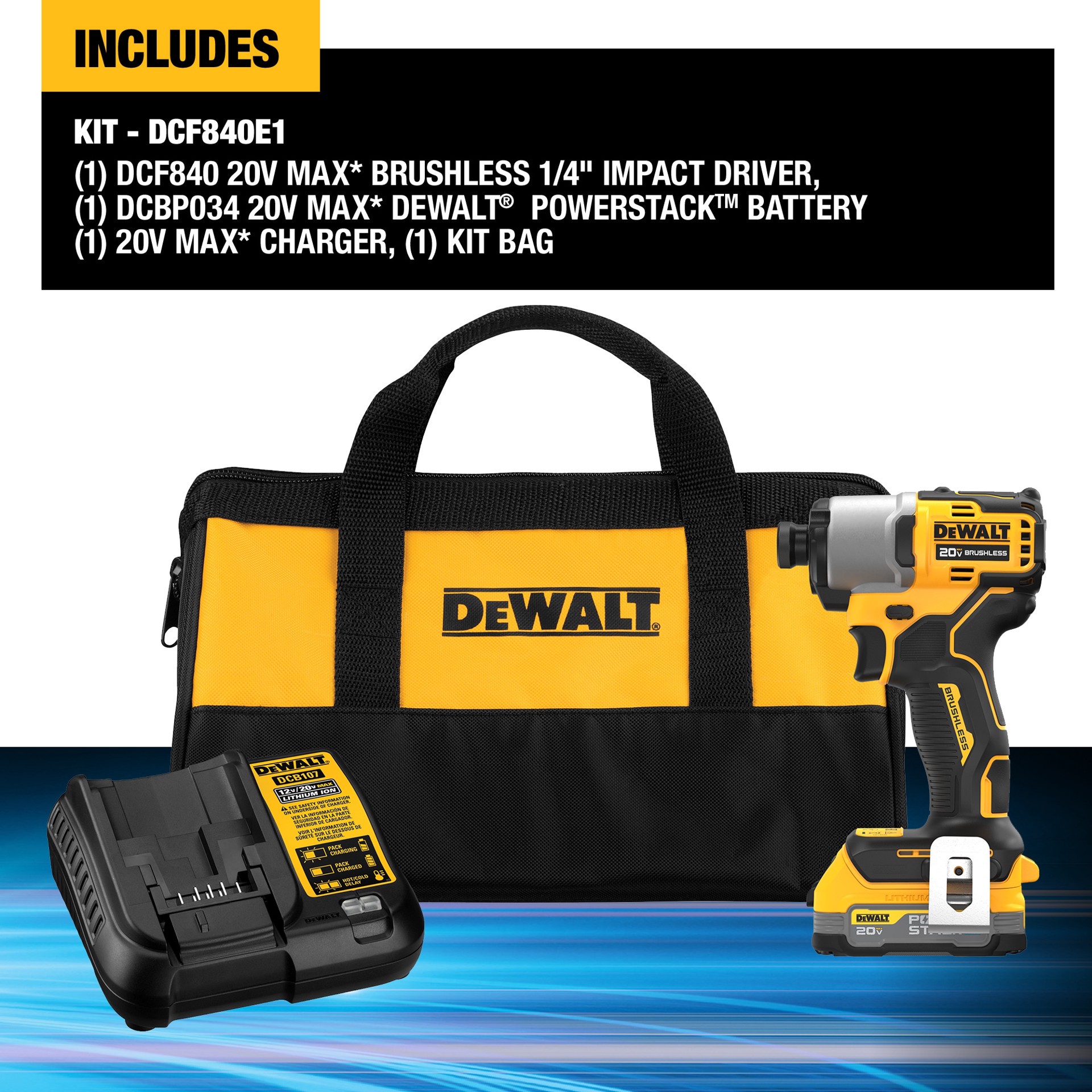 DEWALT POWERSTACK 20-volt max 1/4-in Brushless Cordless Impact Driver ...