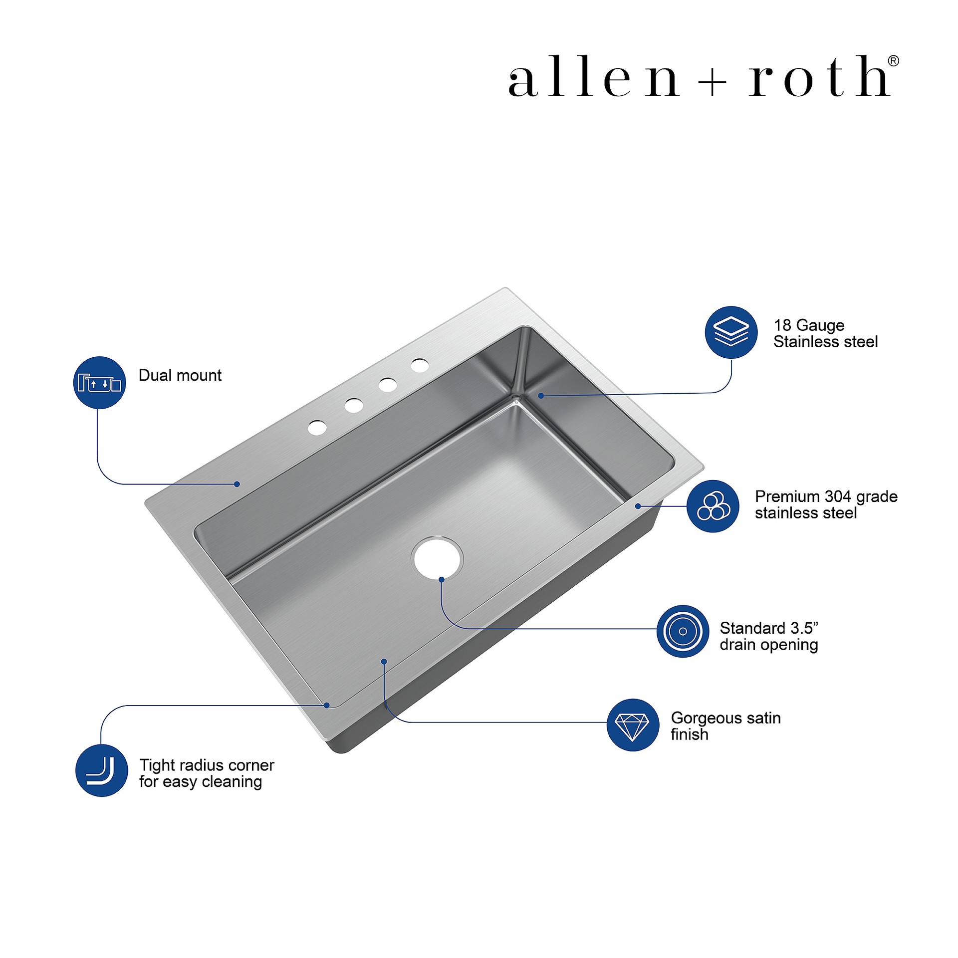 allen + roth Theo Drop-in or undermount 33-in x 22-in Stainless steel ...