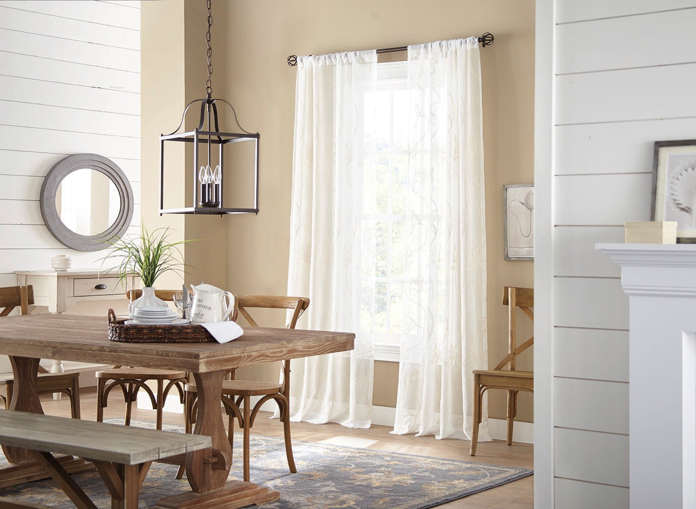 allen + roth 84.0-in Ivory Floral Sheer Rod pocket Single curtain panel ...