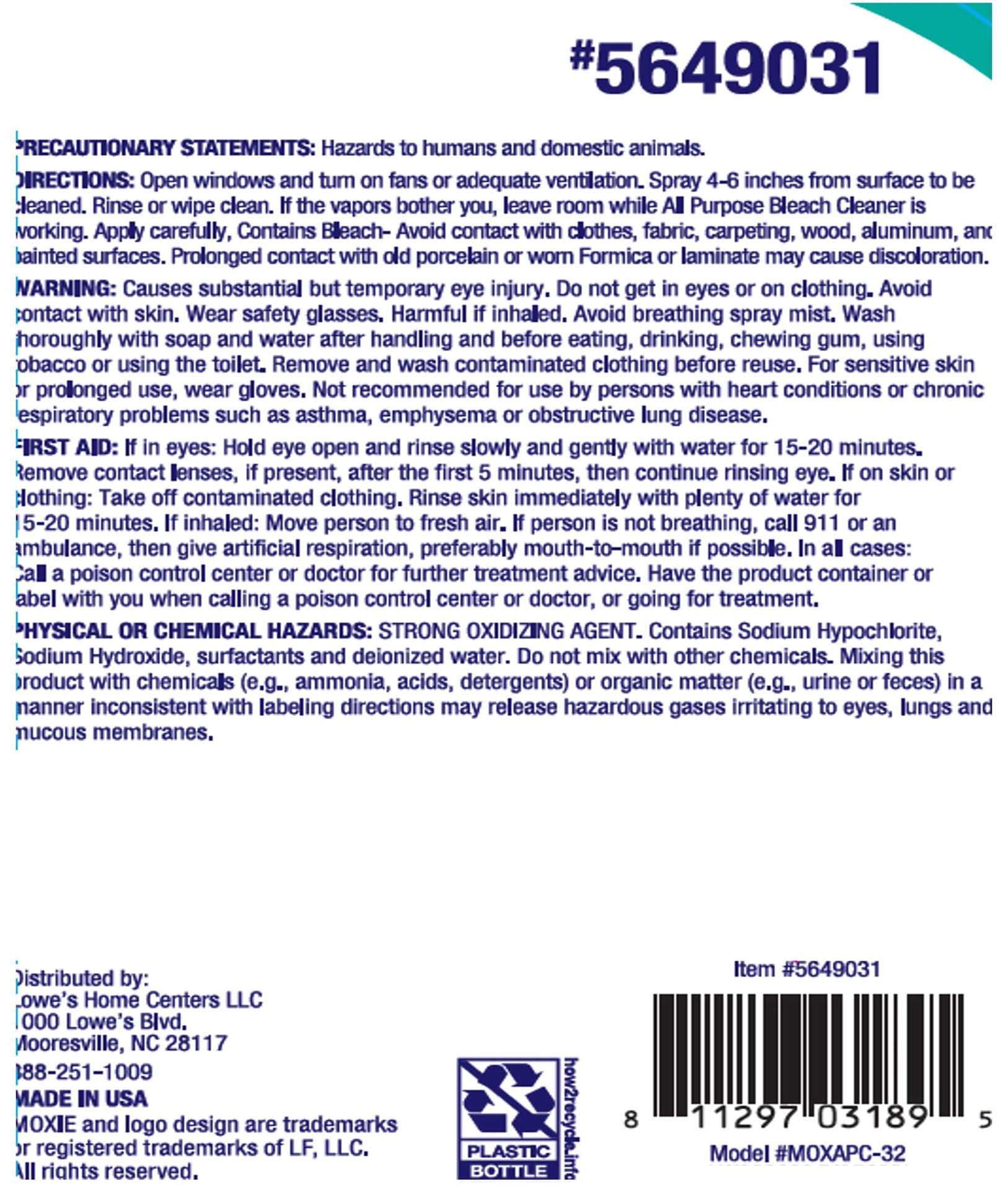 MOXIE with Bleach With Bleach 32 -oz Unscented Liquid All-Purpose ...