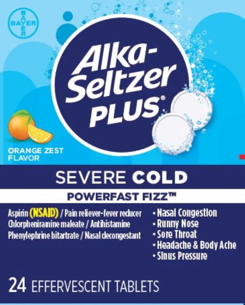 Alka-Seltzer Plus Severe Cold PowerFast Fizz Orange Zest Effervescent ...