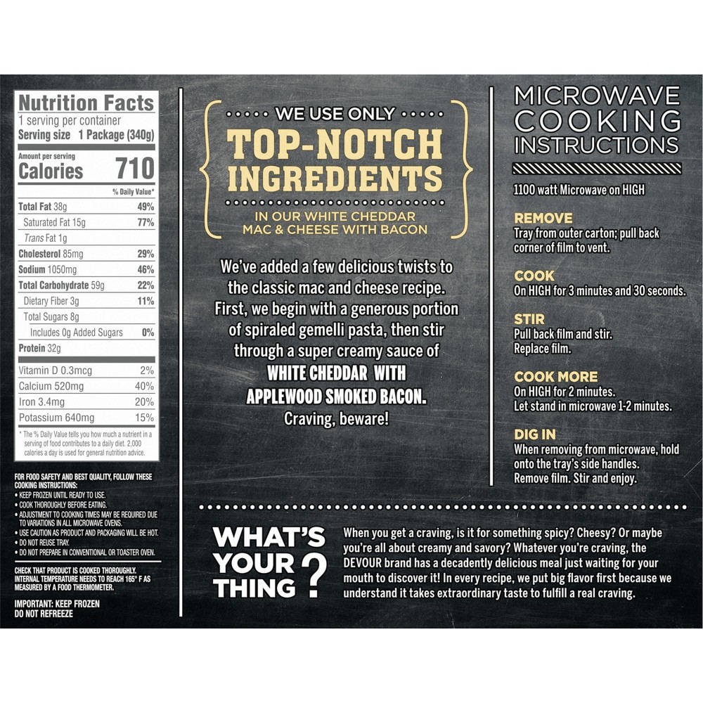 DEVOUR White Cheddar Mac & Cheese with Smoked Bacon Frozen Meal 12 oz ...
