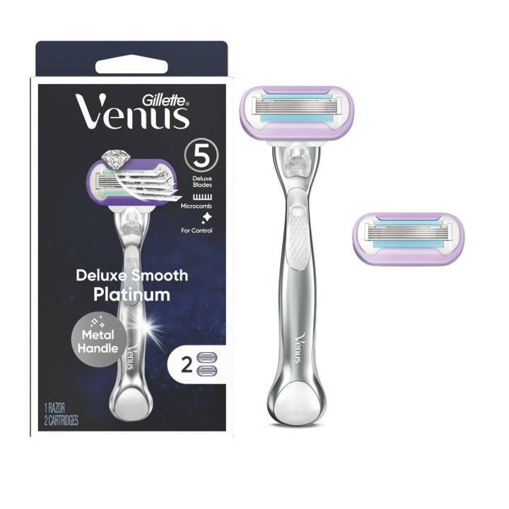 Venus Deluxe Smooth Platinum Women's Metal Handle Razor + 2 Razor Blade ...