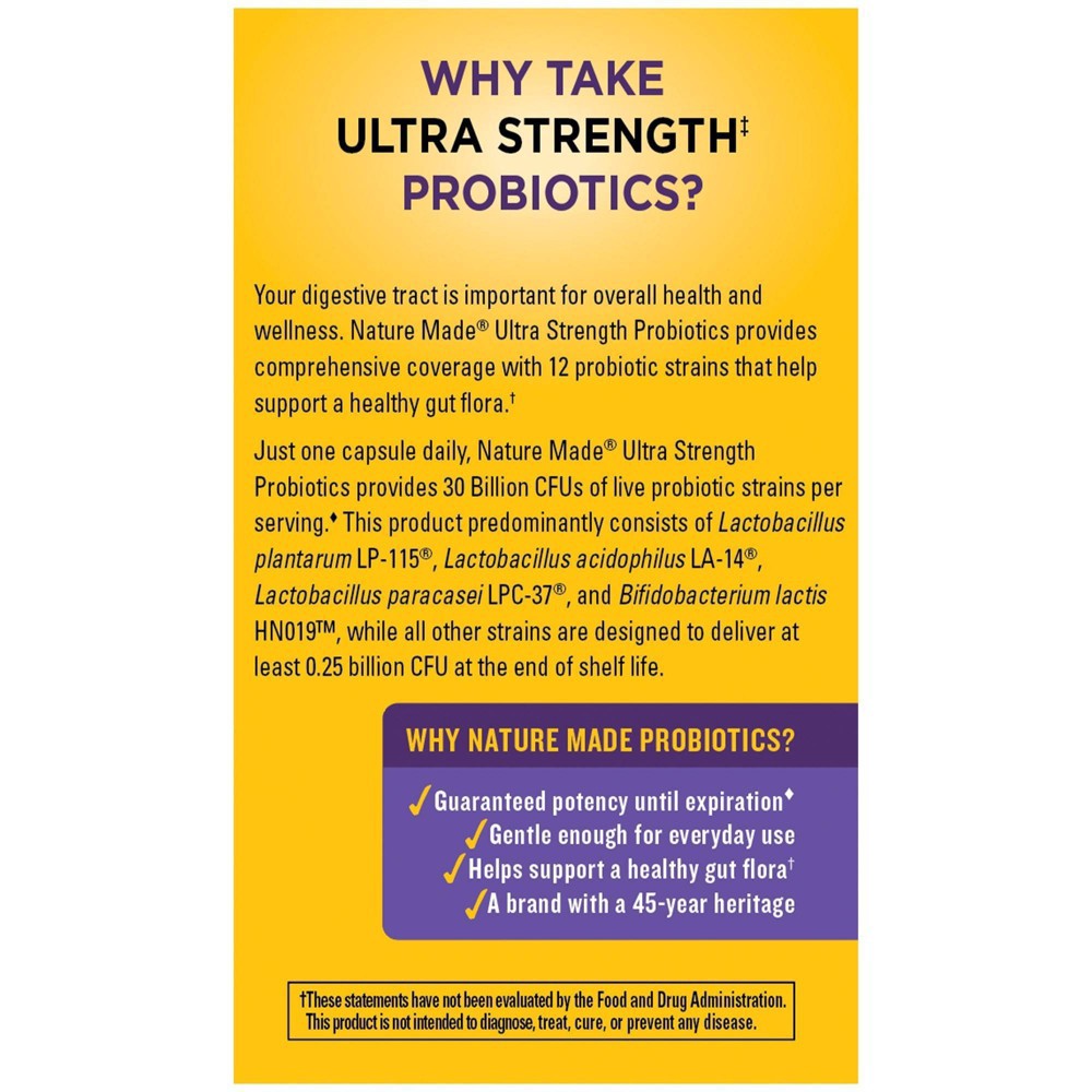 Nature Made Ultra Strength 12 Strain Digestive Probiotics 30 Billion ...