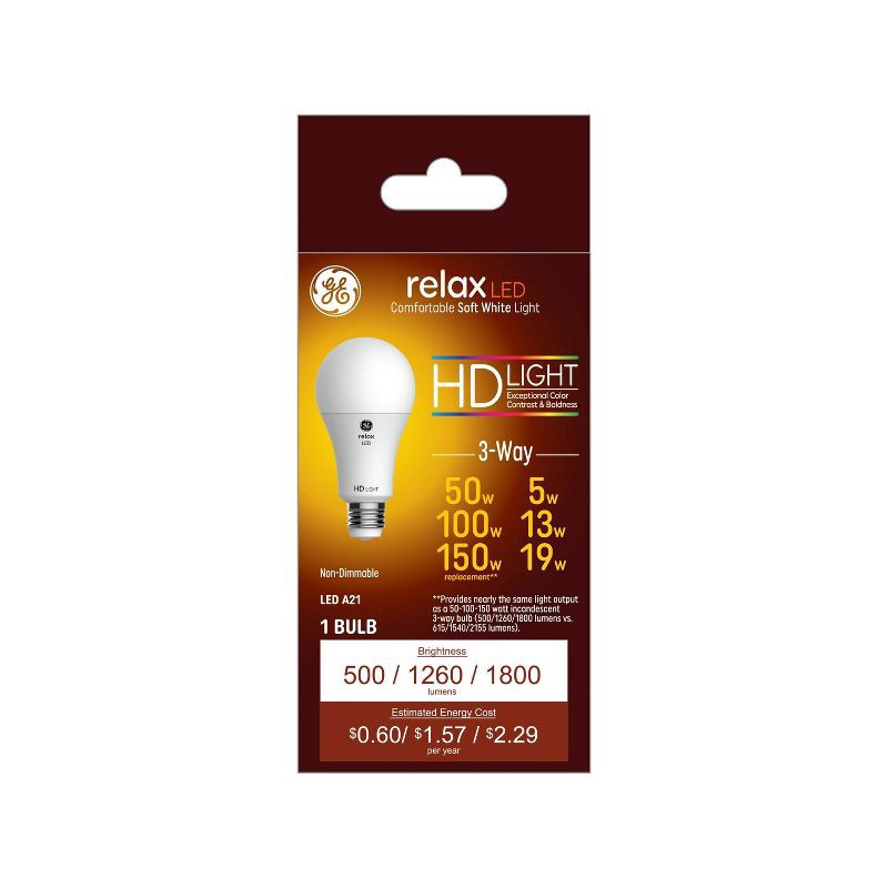 General Electric GE Relax LED 3-Way HD Light Bulb Soft White 1 ct | Shipt