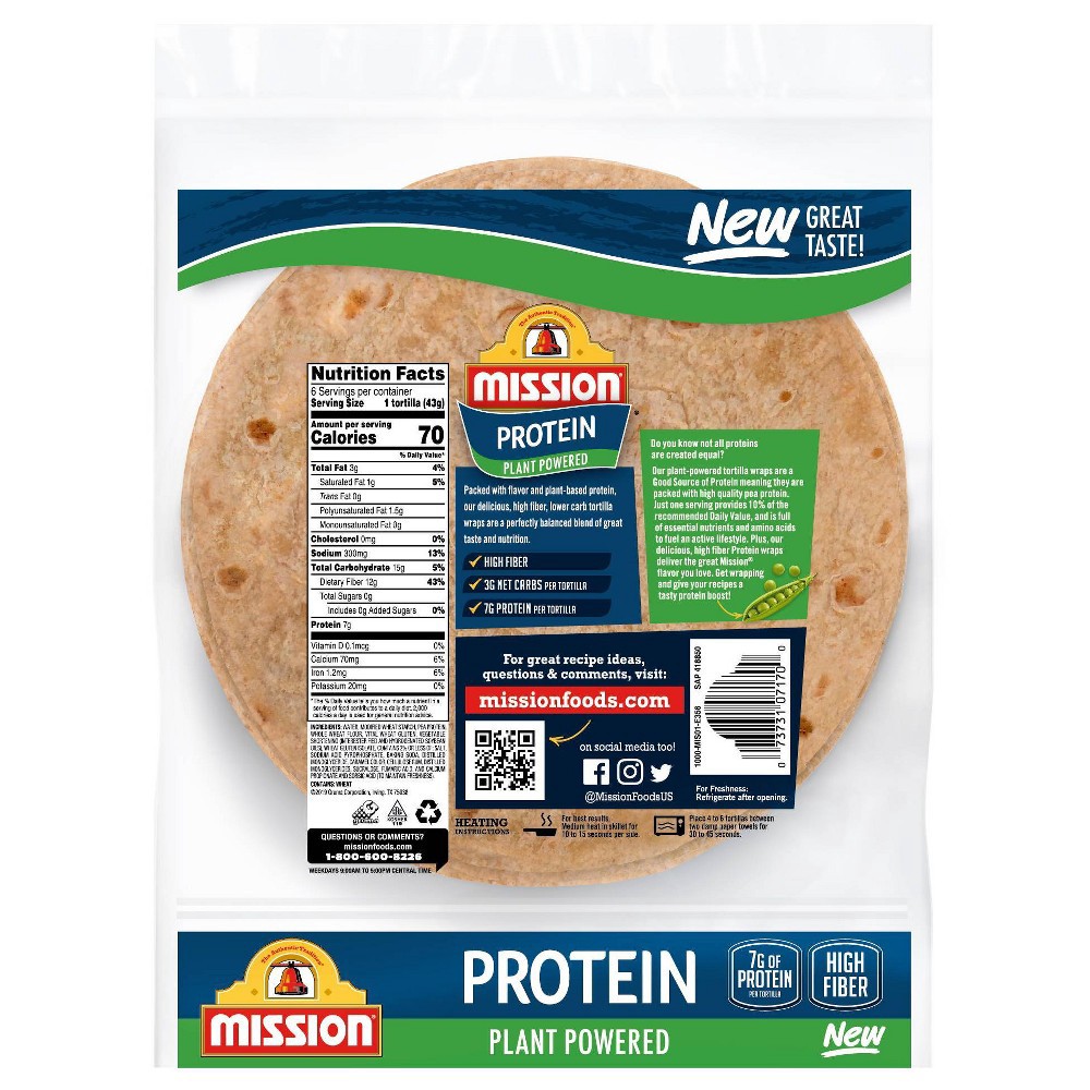 Mission Protein Plant Powered Tortilla Wraps 6Ct 9 oz | Shipt