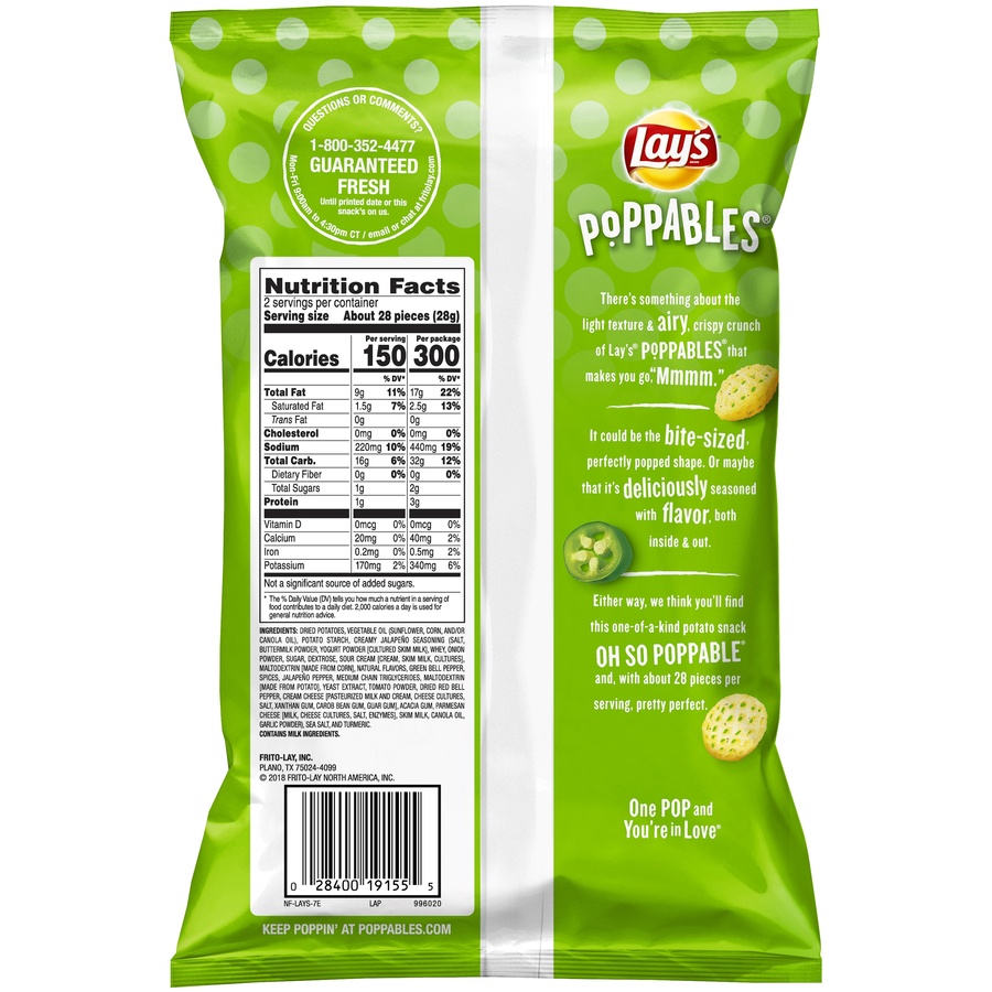 Lay's Poppables Potato Snacks Creamy Jalapeno 2 oz | Shipt