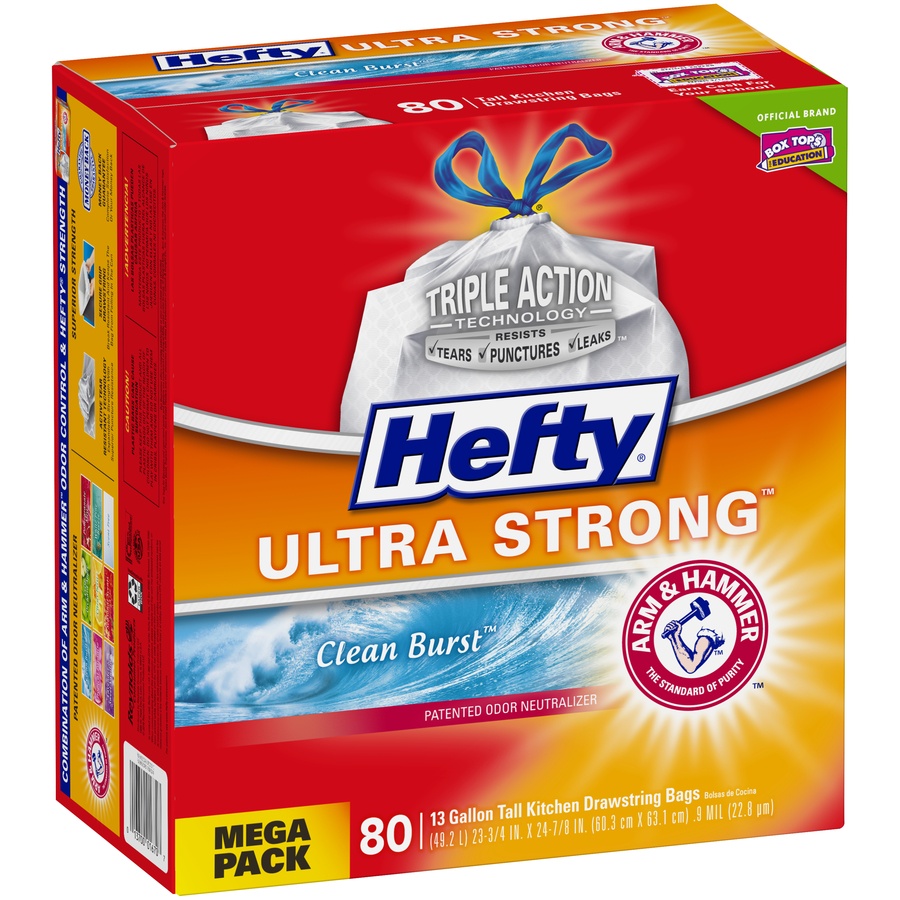 Hefty Ultra Strong Clean Burst 13 Gallon Tall Kitchen Drawstring Bags ...