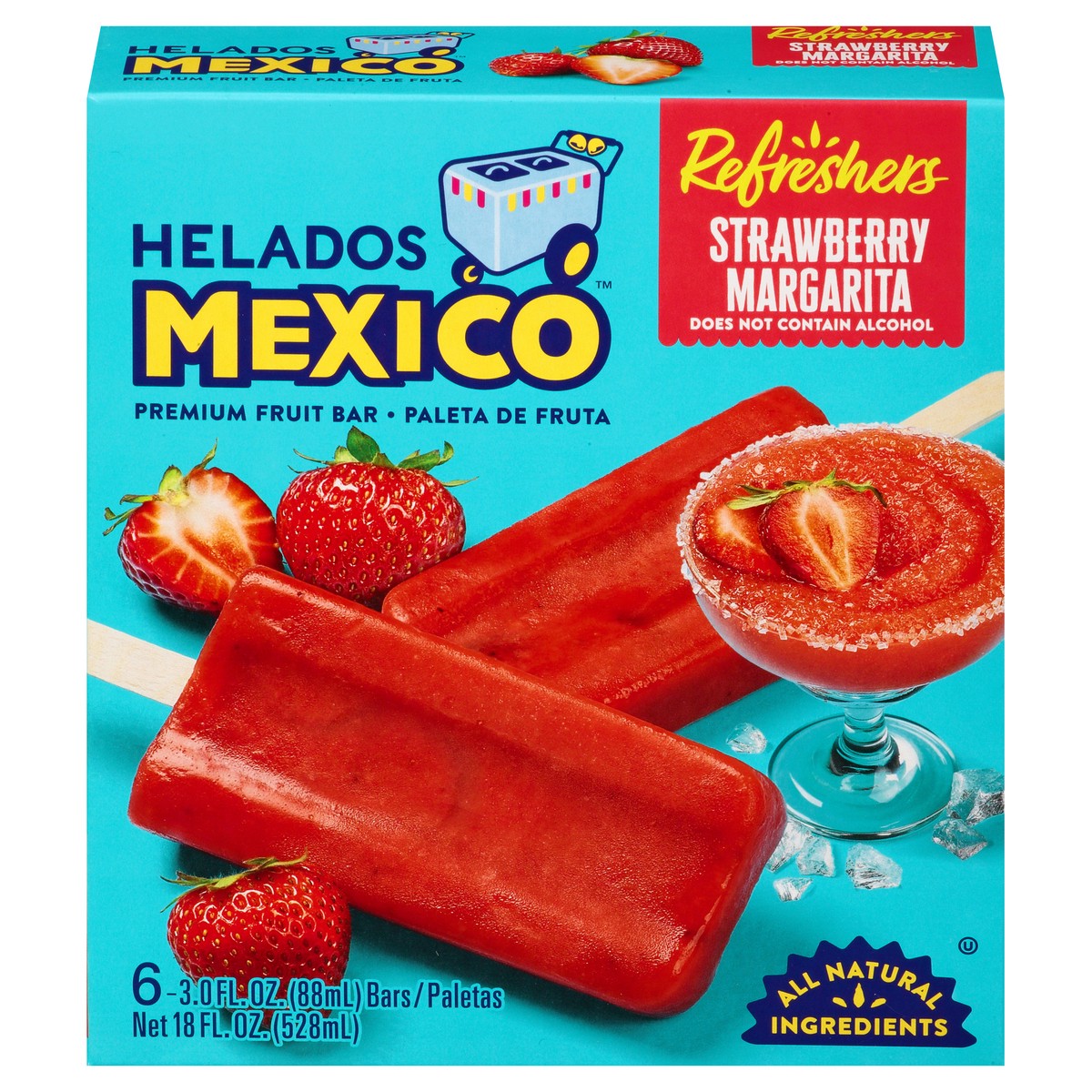 Helados Mexico Refreshers Premium Strawberry Margarita Fruit Bars 6 ea ...